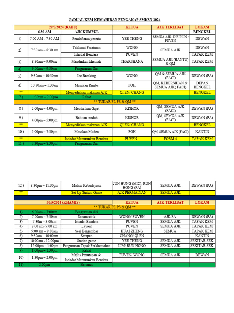 Jadual Kem 24 & Ajk Terlibat | PDF
