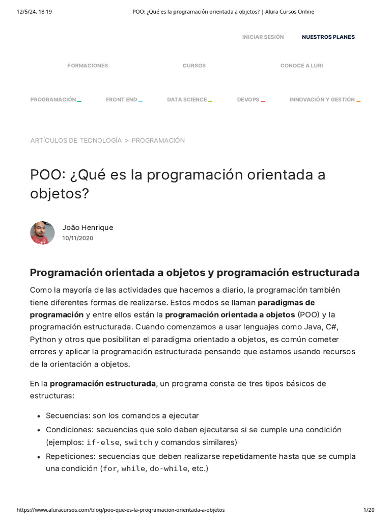 POO - ¿Qué Es La Programación Orientada A Objetos - Alura Cursos Online | PDF | Objeto ...