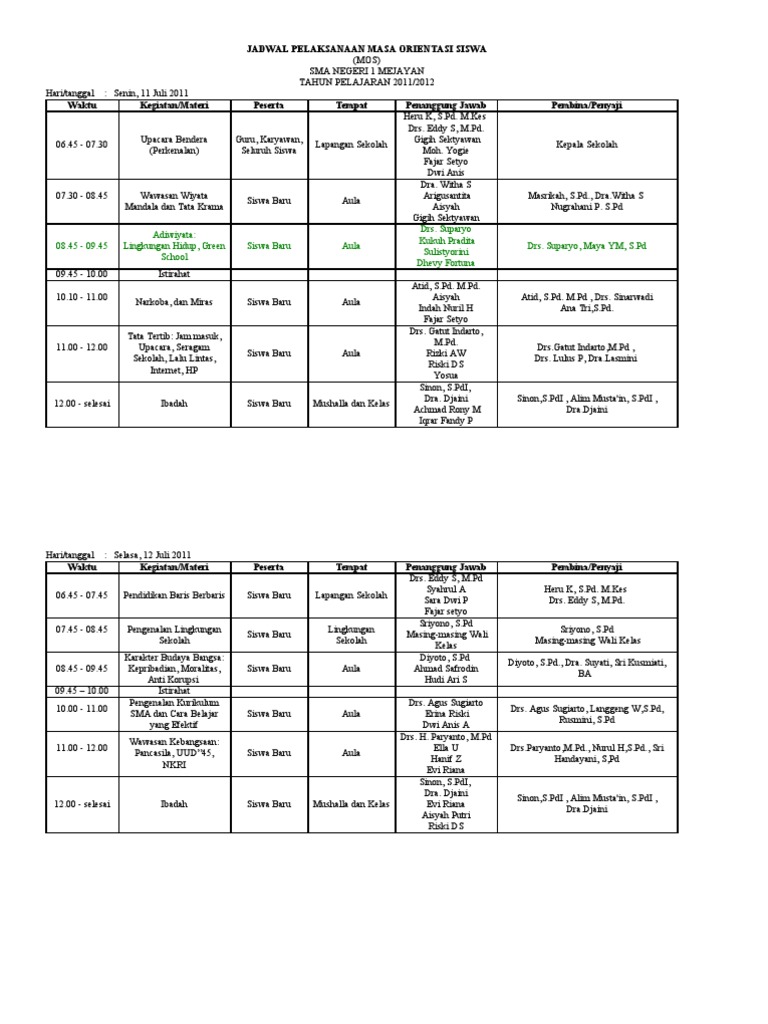 Jadwal Mos | PDF