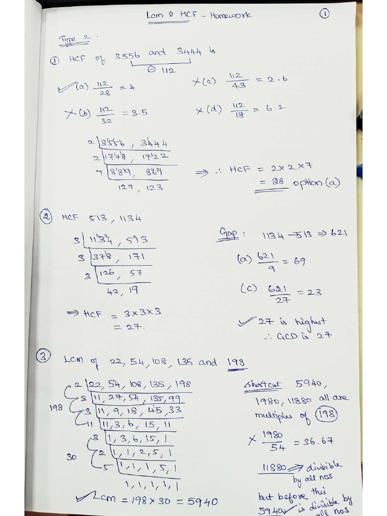 LCM & HCF Class 9 Homework | PDF