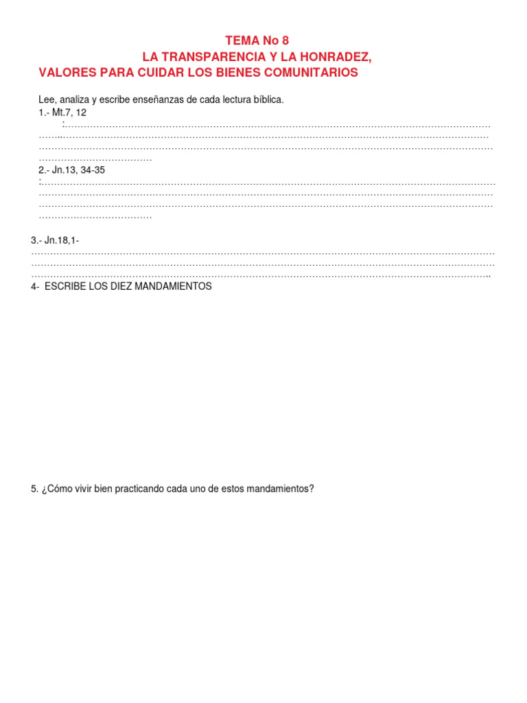 3ro VER .TEMA No 8 La Transfarencia y Honradez | PDF | Moralidad | Sociedad