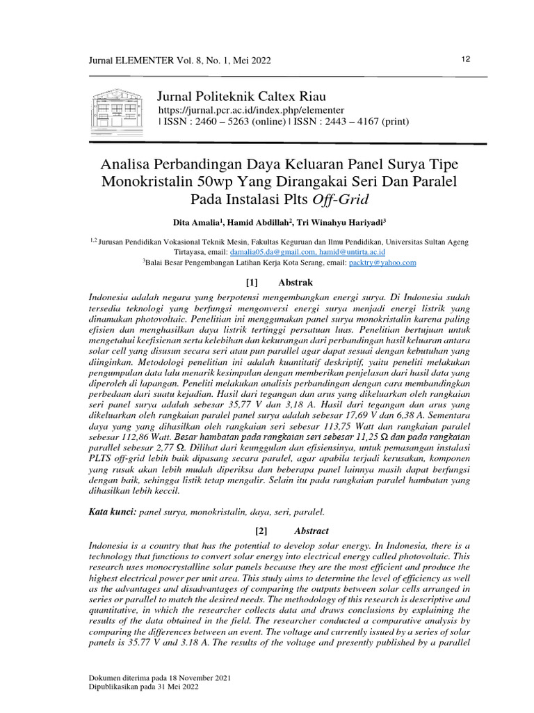 Analisa Perbandingan Daya Keluaran Panel Surya Tipe Monokristalin 50wp ...