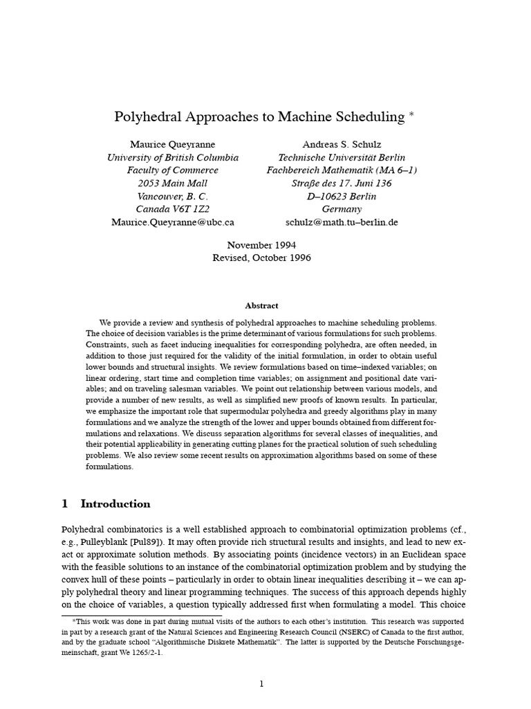 Polyhedral Approaches To Machine Scheduling | PDF | Linear Programming | Mathematical Concepts