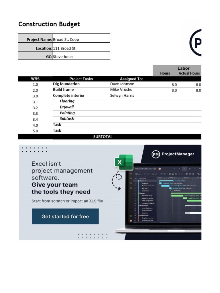 Construction Budget Template Excel ProjectManager WLNK | PDF