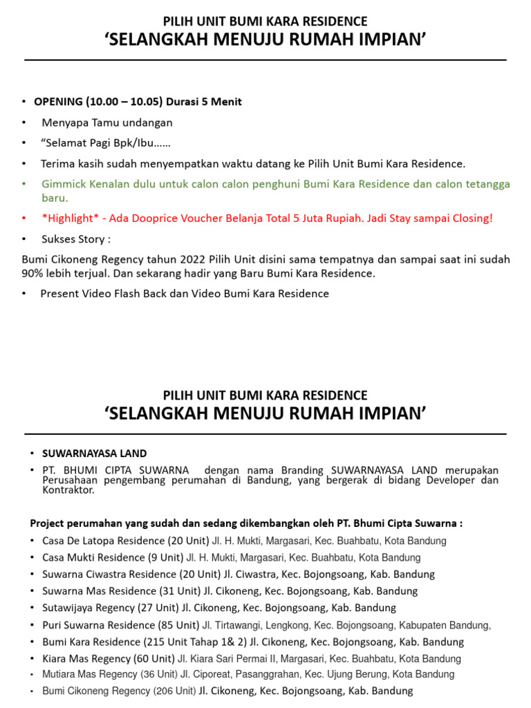 Cue Card Pilih Unit BKR | PDF