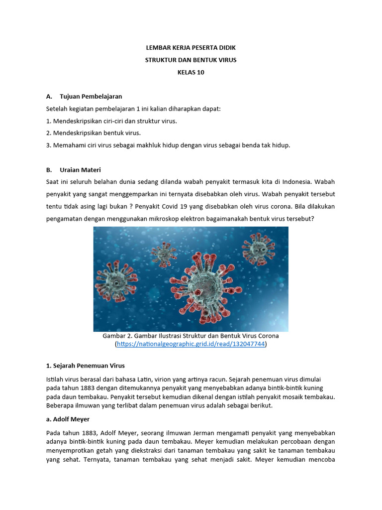 Struktur dan Bentuk Virus Kelas 10 | PDF