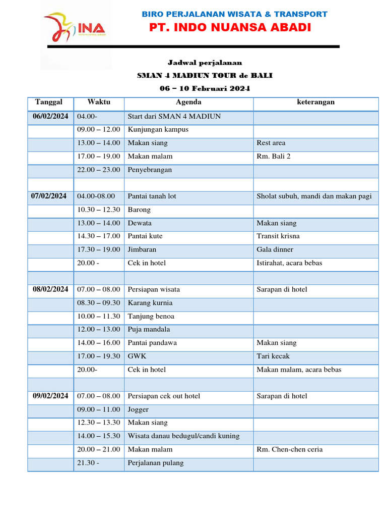 Jadwal Kunjungan Kampus Dan Study Tour Ke Bali | PDF