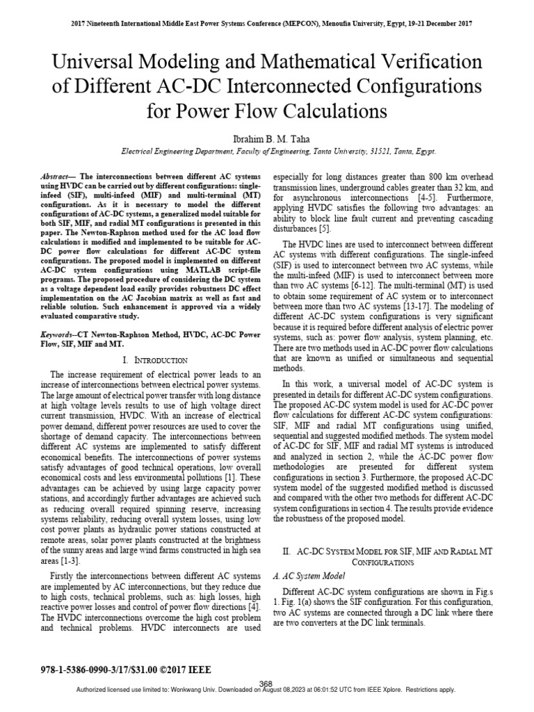 Universal Modeling and Mathematical Verification of Different AC-DC Interconnected ...