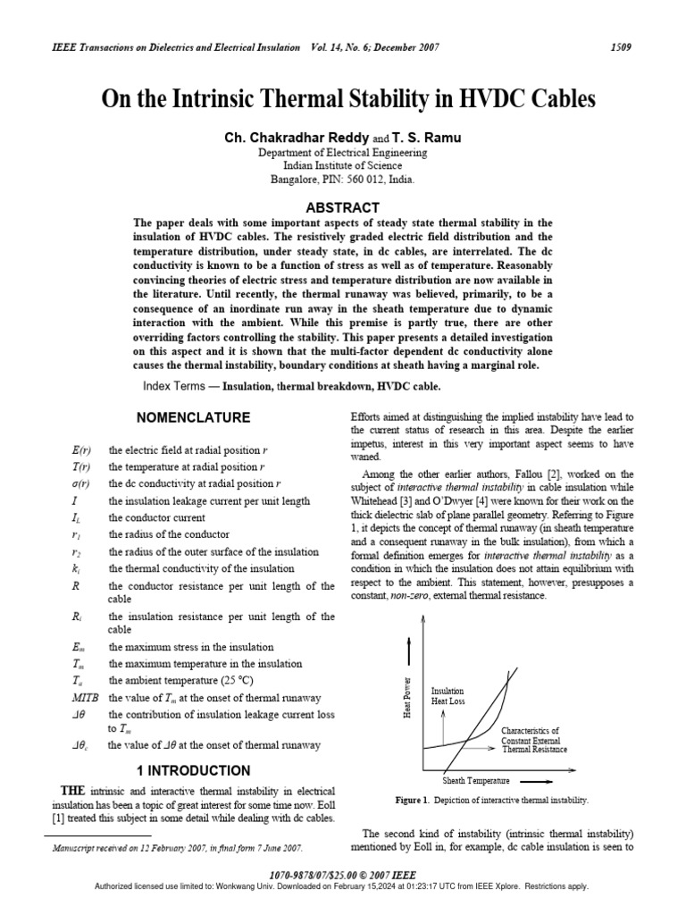 Thermal Stability in HVDC Cable Insulation | PDF | Electrical ...