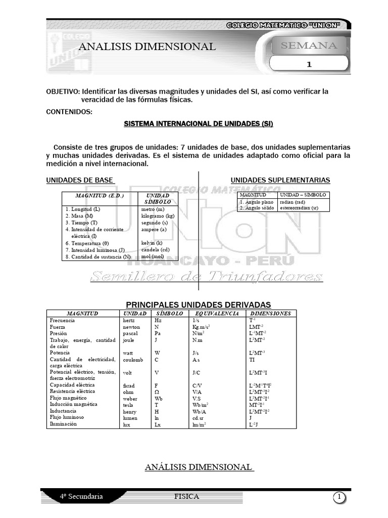 Unidades del SI y Análisis Dimensional | PDF | Sistema Internacional de ...