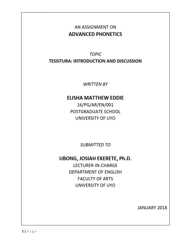 Assignment On Advanced Phonetics Tessitura 2nd Semester By Elisha