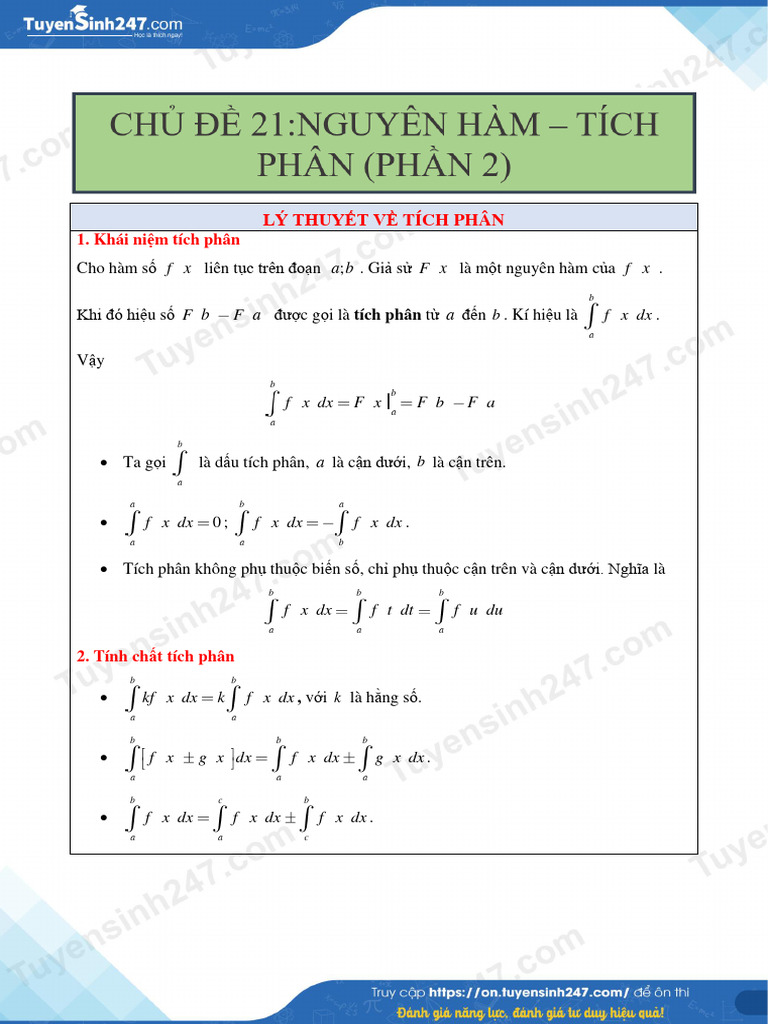 (Buoi 21) Nguyen Ham, Tich Phan - Phan 2 | PDF