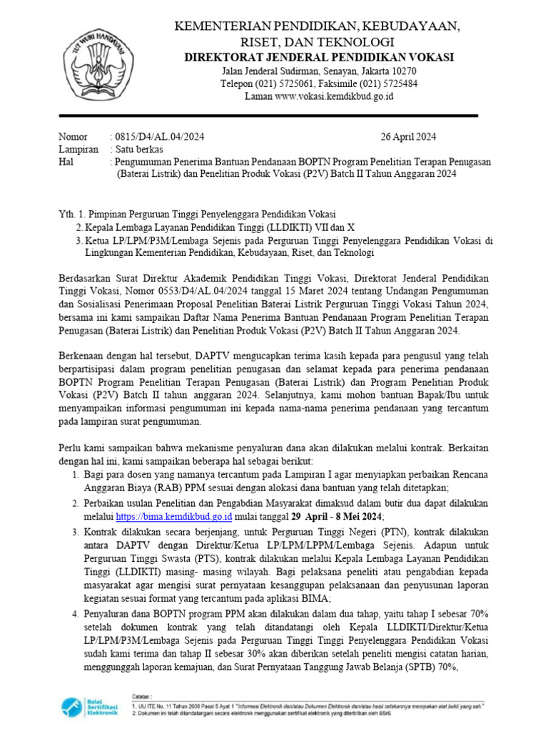 Pengumuman Penerima Bantuan Pendanaan BOPTN Program Penelitian Terapan ... Pengumuman Penerima Bantuan Pendanaan BOPTN Program Penelitian Terapan ...