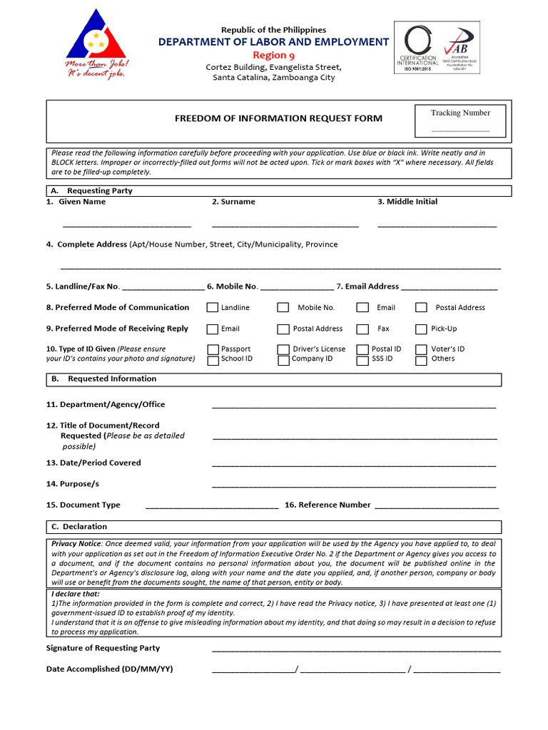 Annex B - FOI Request Form | PDF | Identity Document | Government
