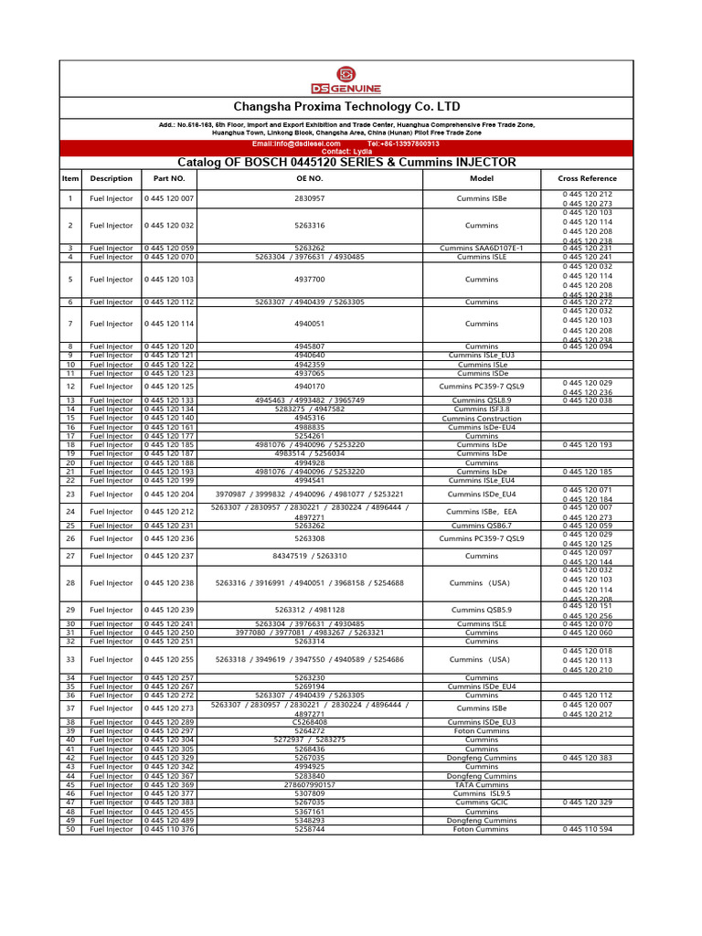 Catalog of Cummins Injector-Dsgenuine | PDF | Propulsion | Cummins