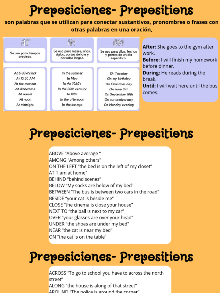 Preposiciones - Prepositions | PDF