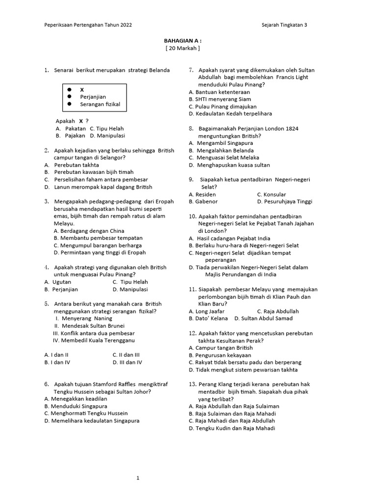 Skema Jawapan PPT Sejarah T3 2022 | PDF