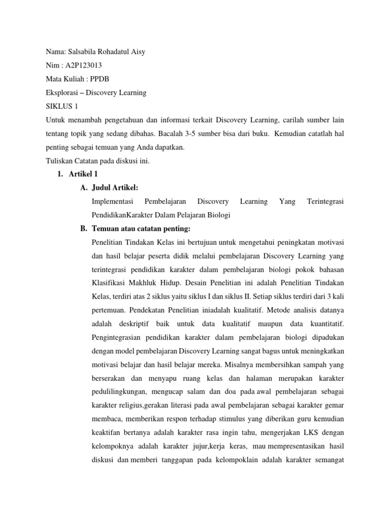 PPDB_Eksplorasi Konsep_Discovery Learning_Salsabila Rohadatul Aisy | PDF