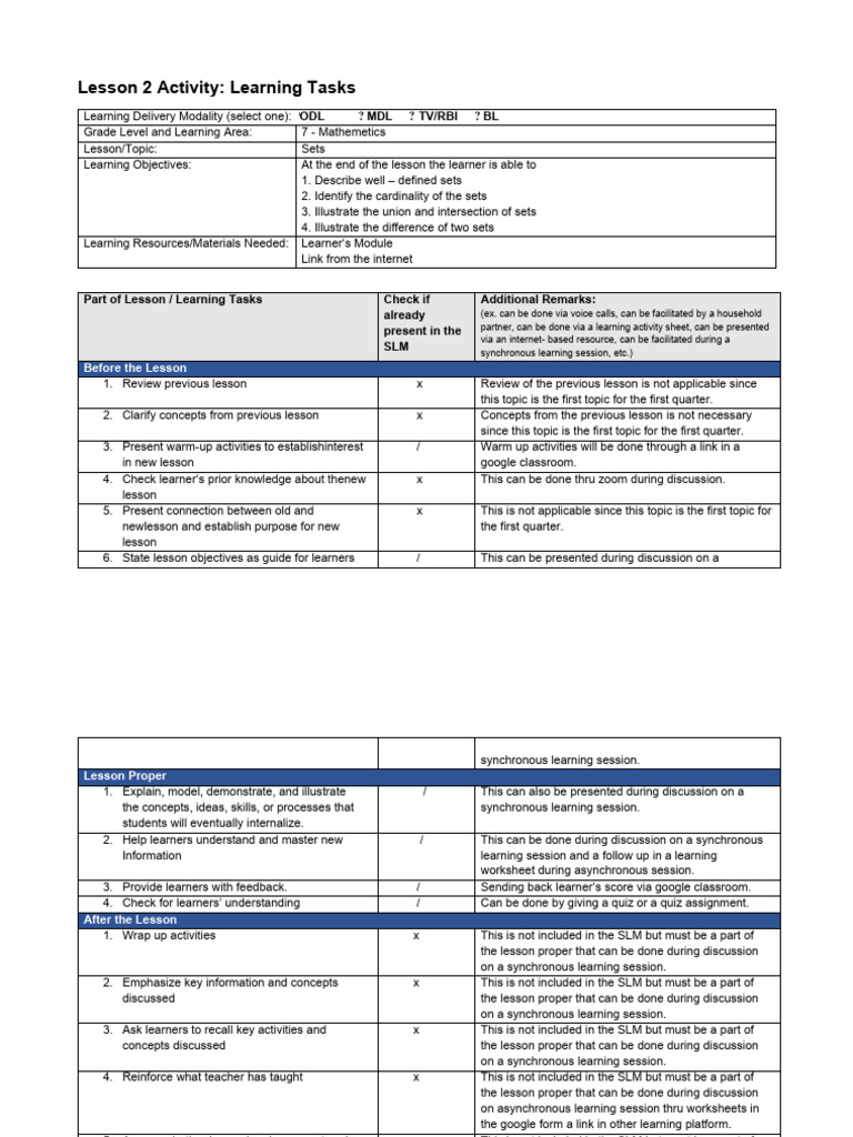 Activity Learning Tasks | Download Free PDF | Learning | Educational ...