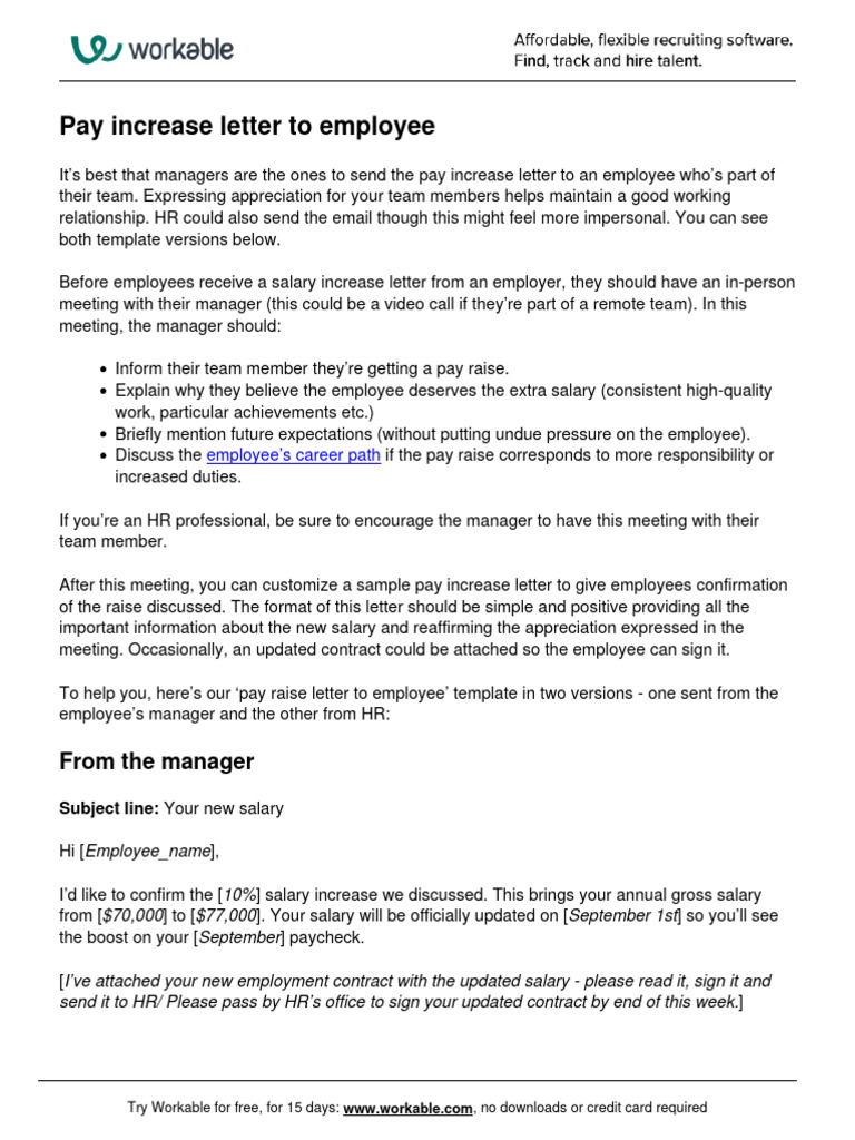 Pay Increase Letter To Employee | PDF | Salary | Employment