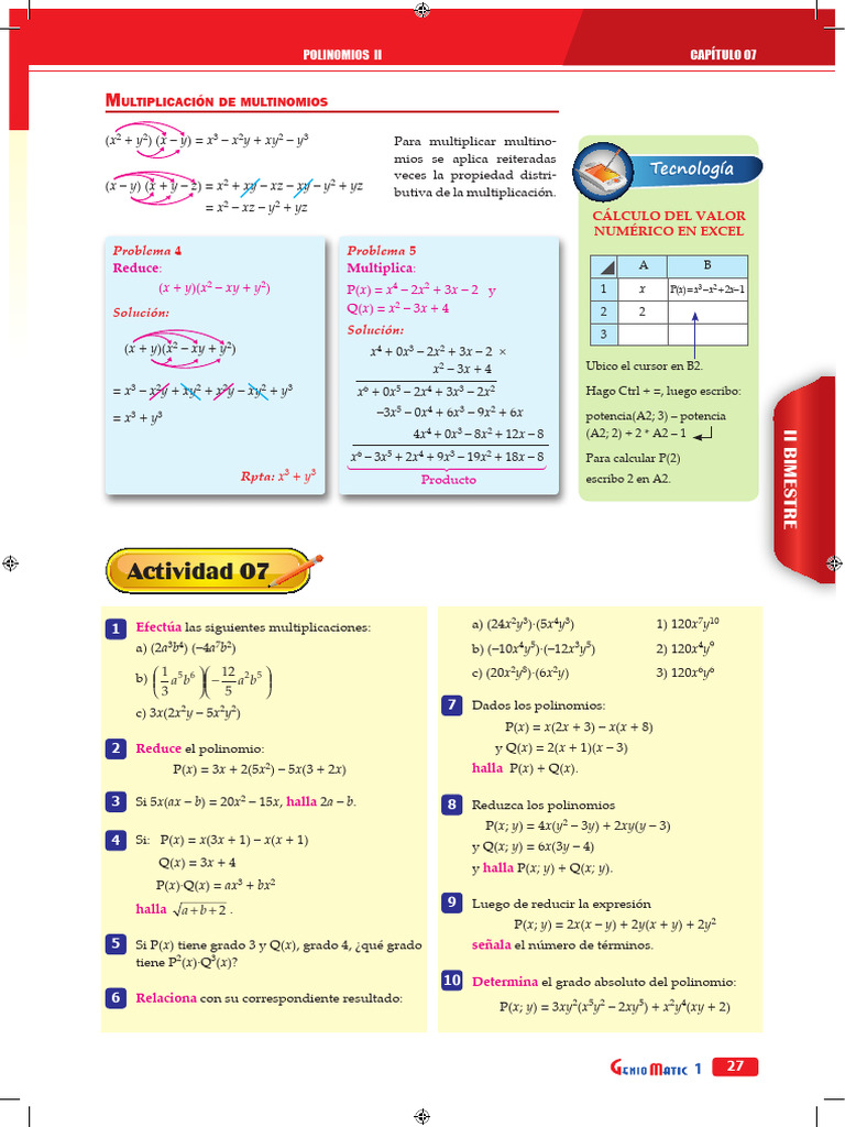 Multiplicación de Polinomios y Ejercicios | PDF | Matemáticas | Álgebra ...