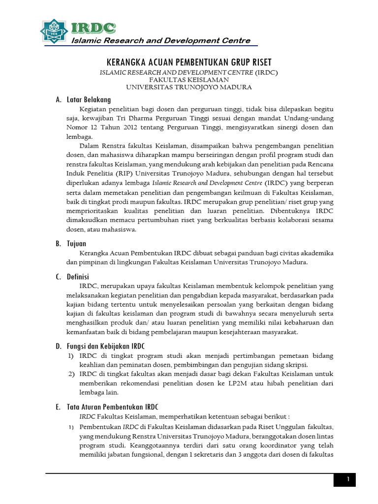 Kerangka Acuan Pembentukan Grup Riset | PDF | Karier & Perkembangan ...