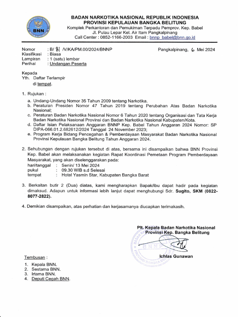 Surat Undangan Peserta Rakor Dayamas Babar | PDF