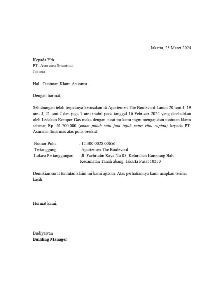 Contoh Surat Tuntutan Klaim Kepada ASM | PDF