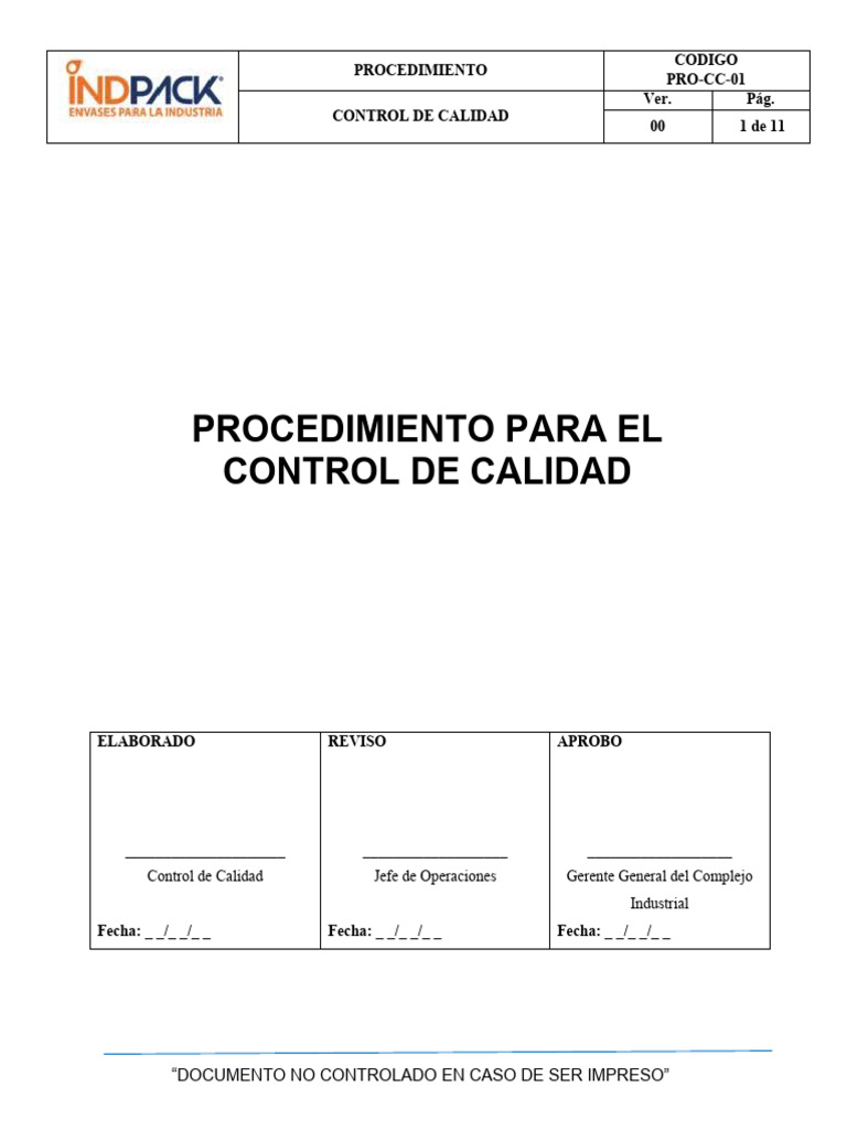 Procedimiento de Control de Calidad | Descargar gratis PDF | Calidad ... Procedimiento de Control de Calidad | Descargar gratis PDF | Calidad ...