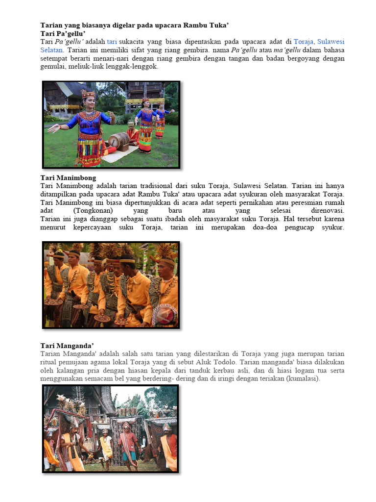 Tarian Yang Biasanya Digelar Pada Upacara Rambu Tuka | PDF | Kajian ...