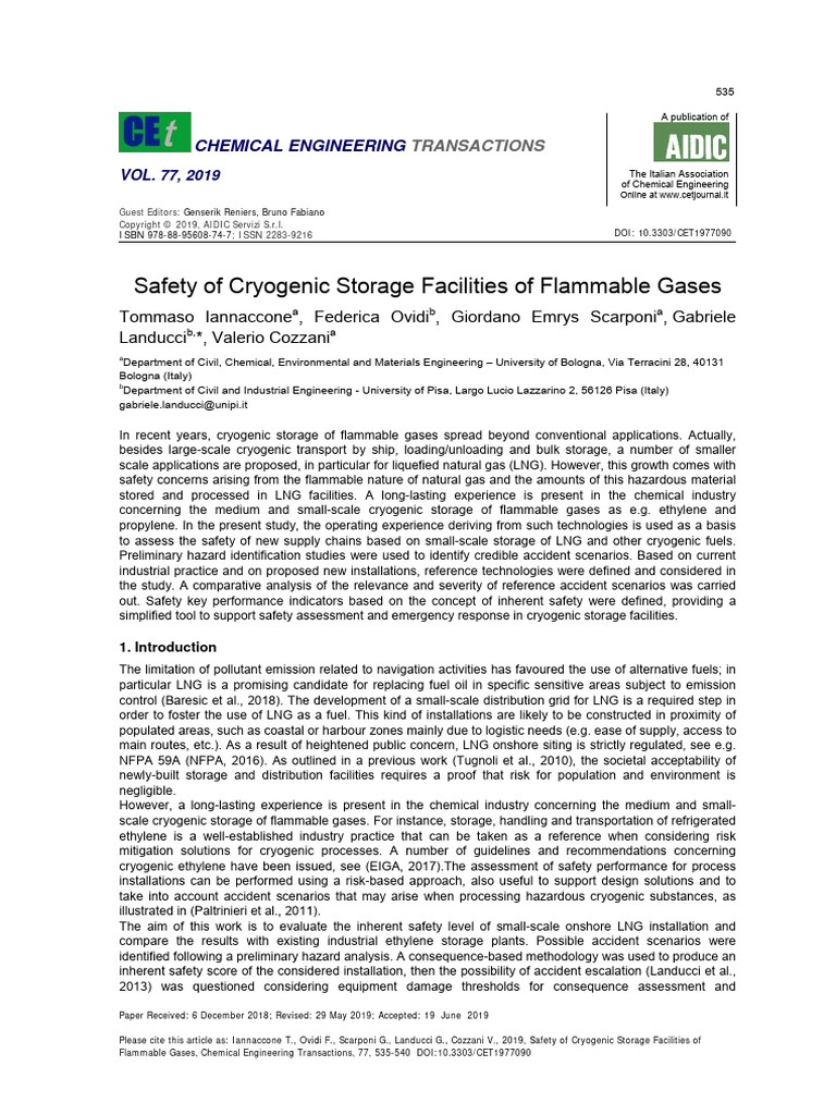 Safety of Cryogenic Storage Facilities of Flammable Gases | PDF ...