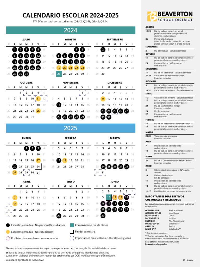 Calendario Escolar 2024-2025 Detallado | PDF | Días festivos | Observancias