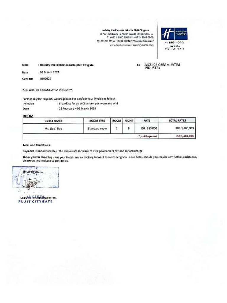 Invoice Holiday Inn | PDF