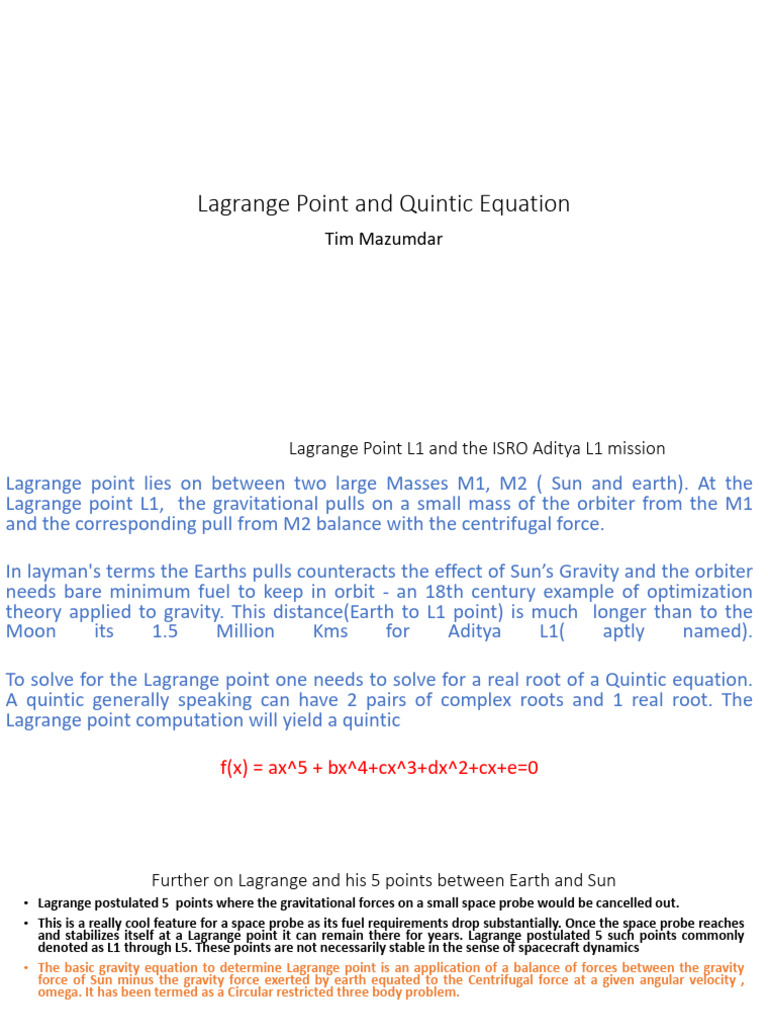 Lagrange Point and Quintic EquationspostSep2023pdf | PDF | Physics ...