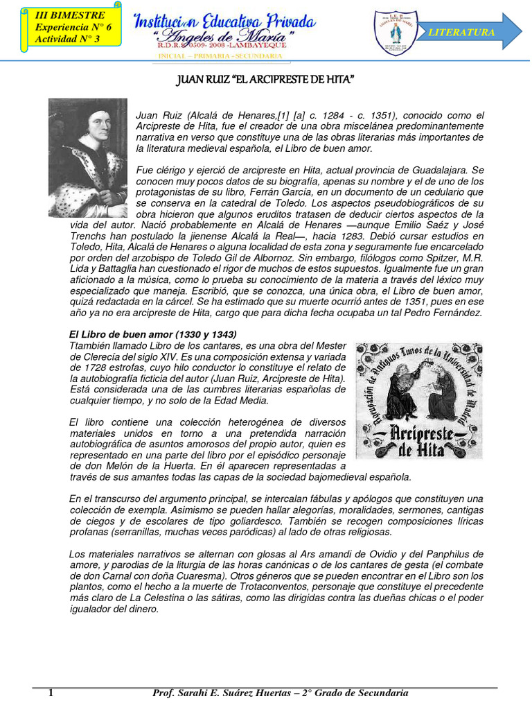 u6-s4-Ficha de Trabajo-literatura-juan Ruiz “El Arcipreste de Hita ...