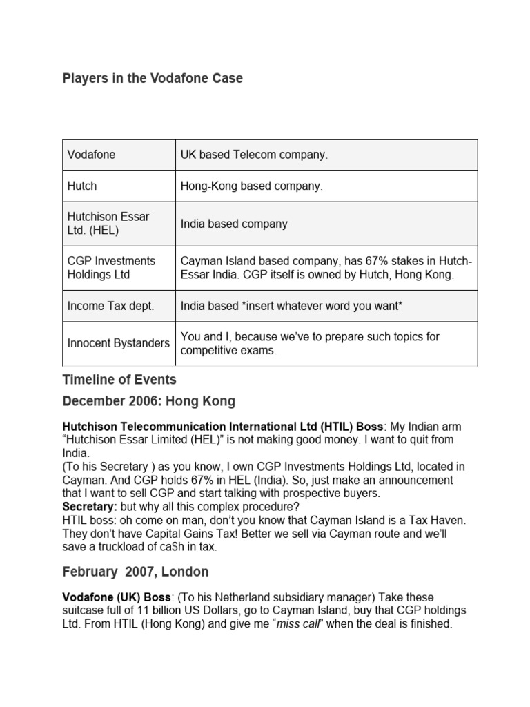 Vodafone Case Pdf Finance Money Management Law