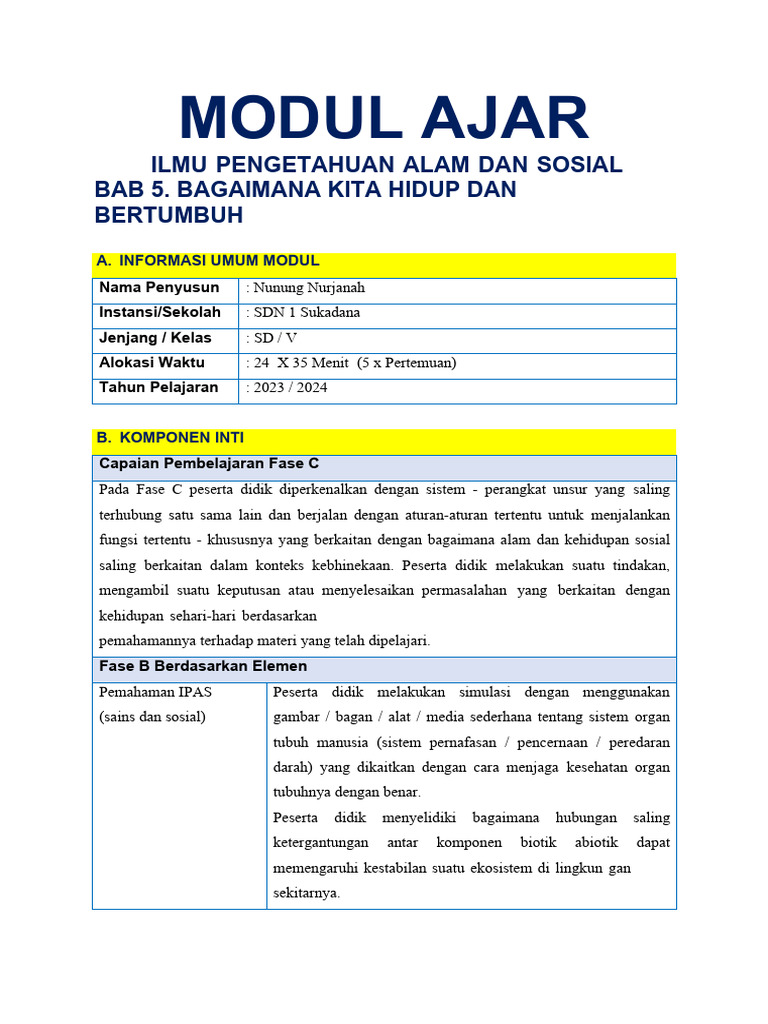 Modul Ajar IPAS - Kelas 5 - Bab 5 | PDF