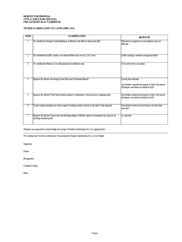 Tender Clarification No. 1 (C&S Services) | PDF