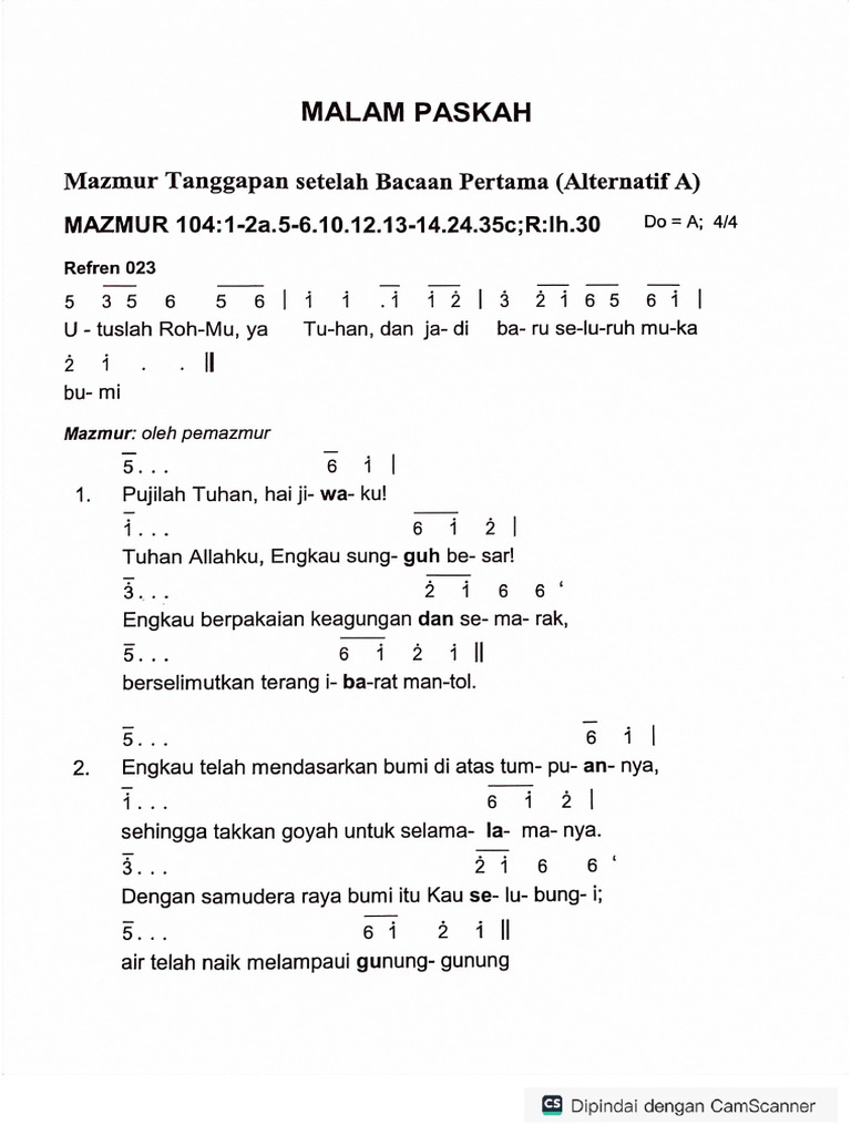 MAZMUR Malam Paskah Setelah Bacaan I | PDF