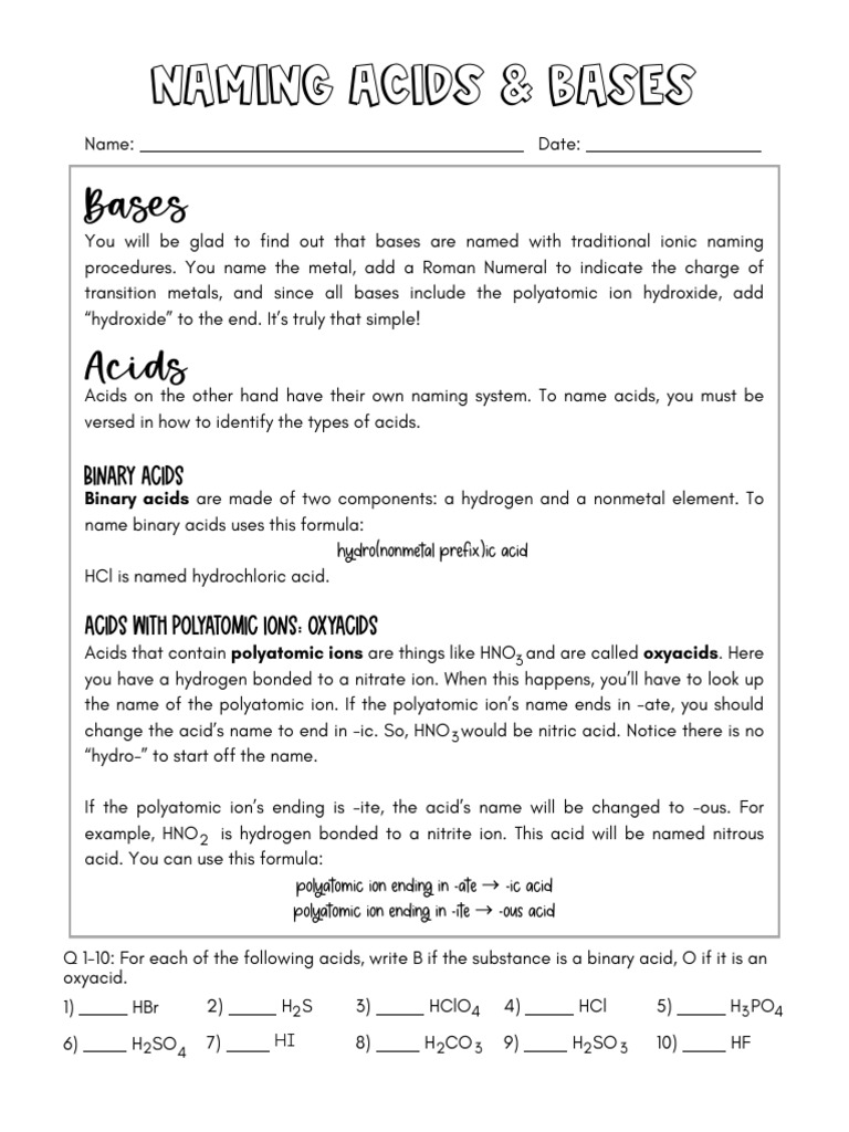 Acid Base Reading Comprehension | PDF | Acid | Ion