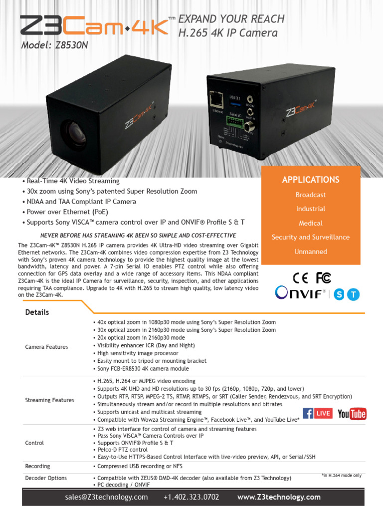 MKT 0196 01 - Z3Cam 4K Z8530N - Data - Sheet | Download Free PDF ...