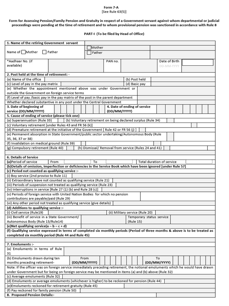 Form 7 A | PDF | Pension | Gratuity