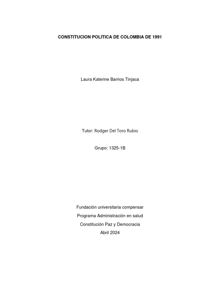 Constitución Política De Colombia 1991 Pdf Política Ciencias Sociales