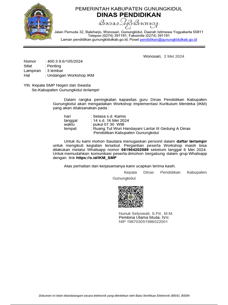 Undangan Workshop Implementasi Kurikulum Merdeka (IKM) Tahun 2024 | PDF