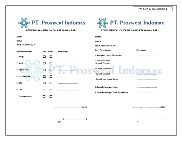 Form MCU Prosweal - 2023 | PDF