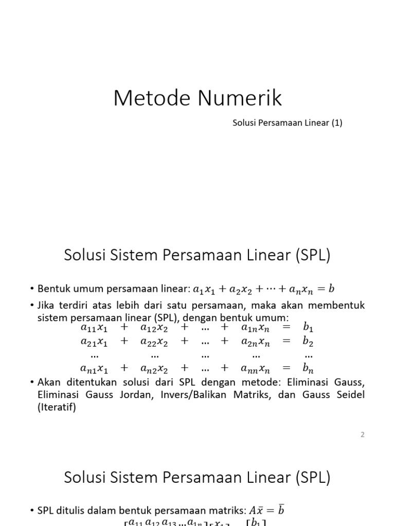 Metode Numerik untuk SPL dan Solusinya | PDF | Metode & Bahan Ajar