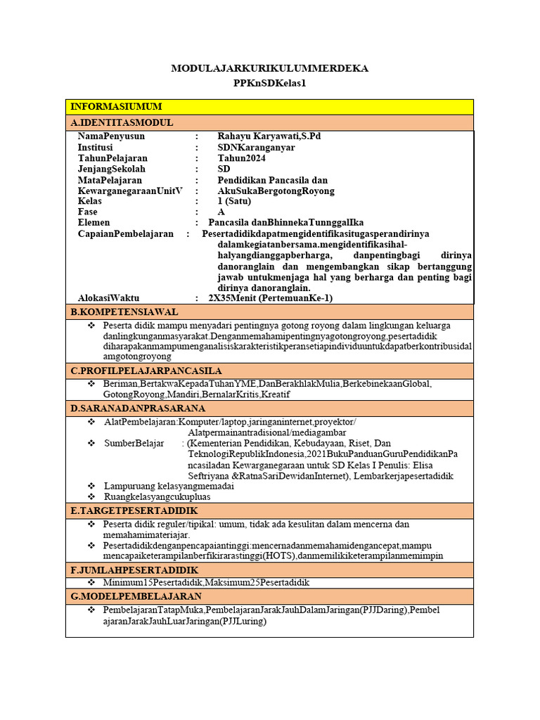 Modul Ajar PPKN BAB 5 Rahayu E KINERJA 1 | PDF