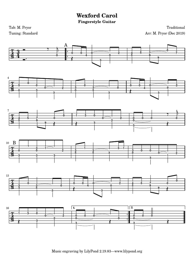 wexford_carol_tab | PDF | Guitar Family Instruments | Irish Musical ...