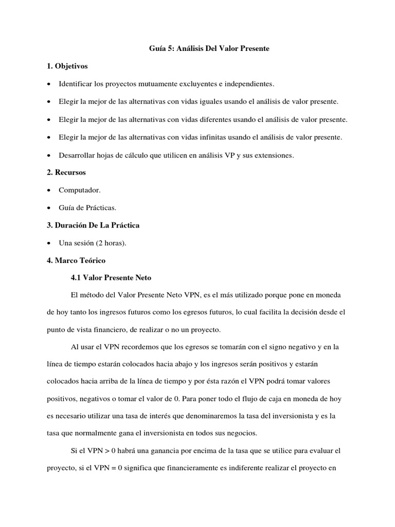 Guia 05 Analisis VP | PDF | Valor presente neto | Economias