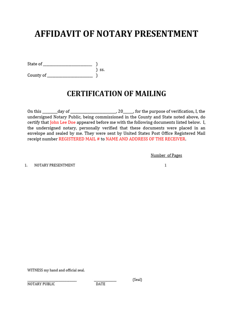 Affidavit of Notary Presentment-Template | PDF
